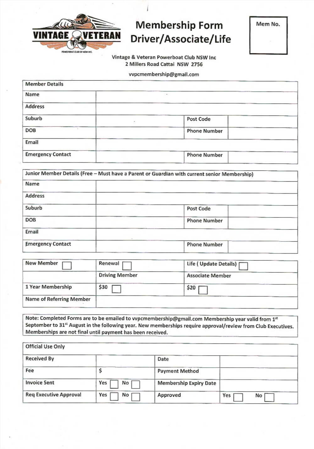 Entry Forms | Vintage & Veteran Power Boat Club